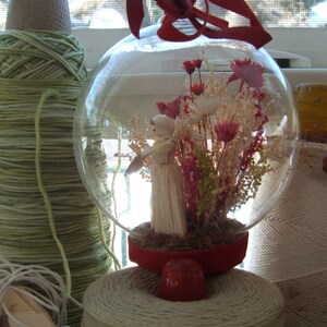 Vintage Straw Doll and Strawflowers Christmas Glass Ball Ornament ...