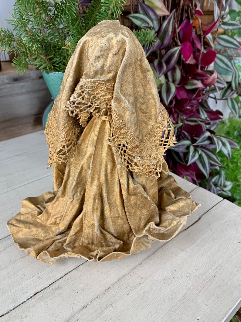 Vintage Handmade Gold Starched Fabric Mary Figurine With Lace - Etsy