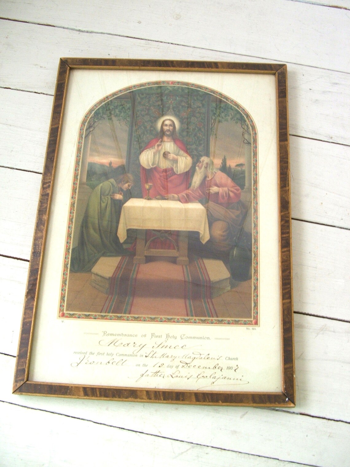 1907 Antique Framed First Holy Communion Certificate ~ Iron Belt ...