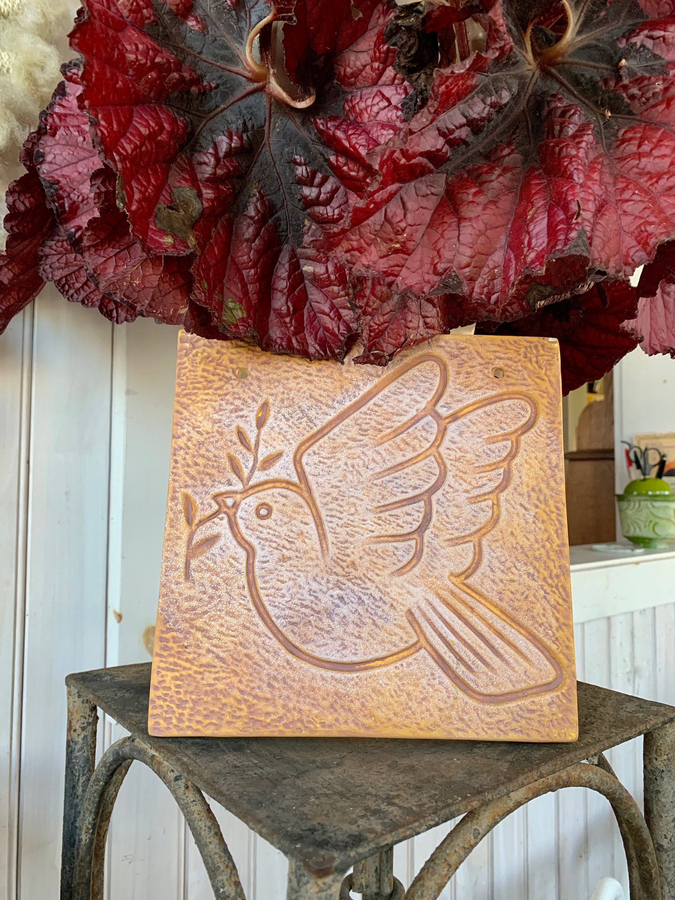 Vintage Dove of Peace Clay Tile Wall Hanging - Etsy