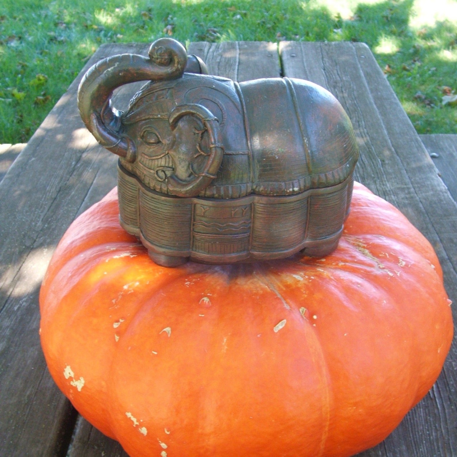 Vintage Elephant Sculpted Container - Etsy