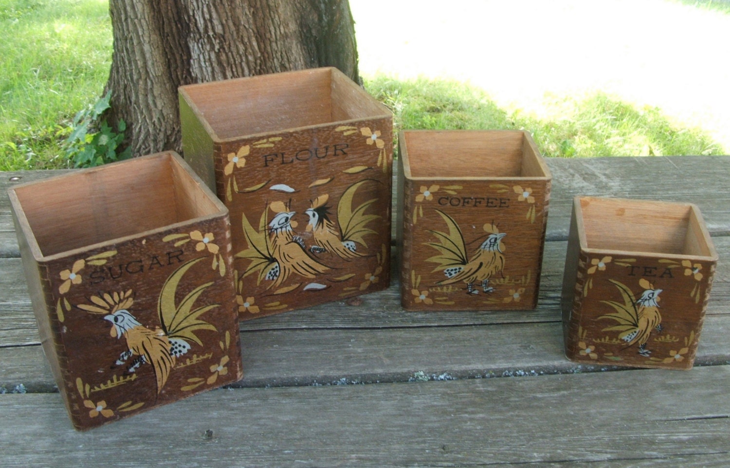 Mid Century Wooden Canister Set of 4 No Lids Fighting Cock Roosters - Etsy