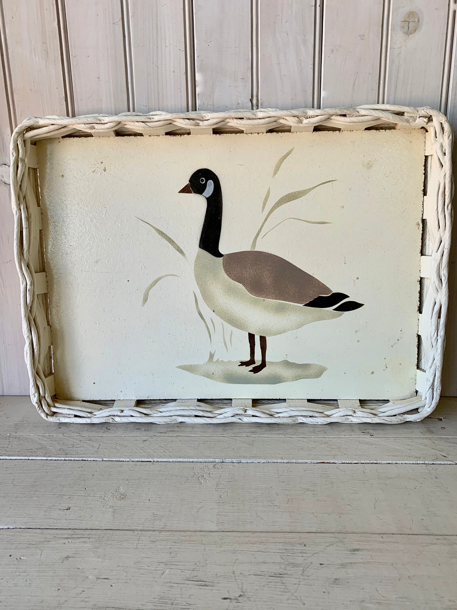 Vintage Canadian Goose Wicker Wood Serving Tray Peach Tree Designs - Etsy