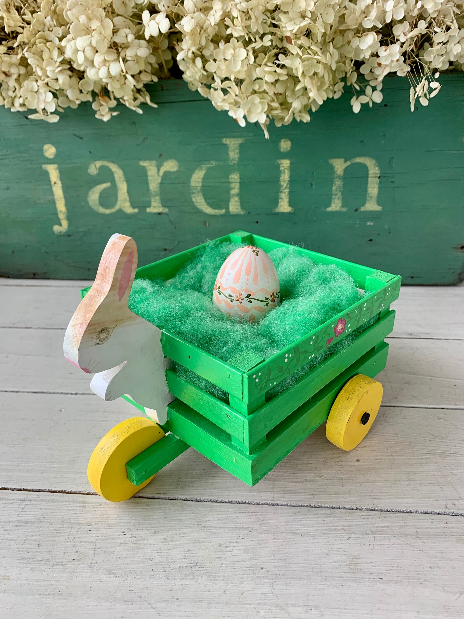 Rabbit With Wagon Handmade Painted Wooden Easter Bunny and Egg Decor - Etsy