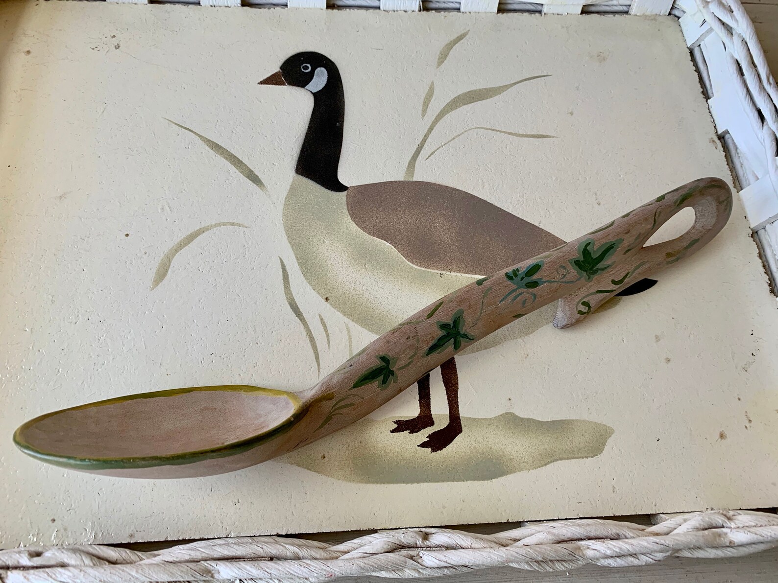 Vintage Canadian Goose Wicker Wood Serving Tray Peach Tree Designs - Etsy
