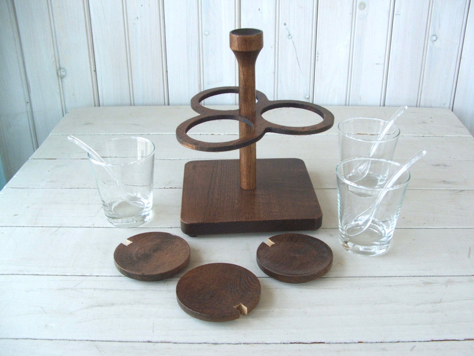 Mid Century Modern Condiment Serving Set Wood and Glass Japan - Etsy