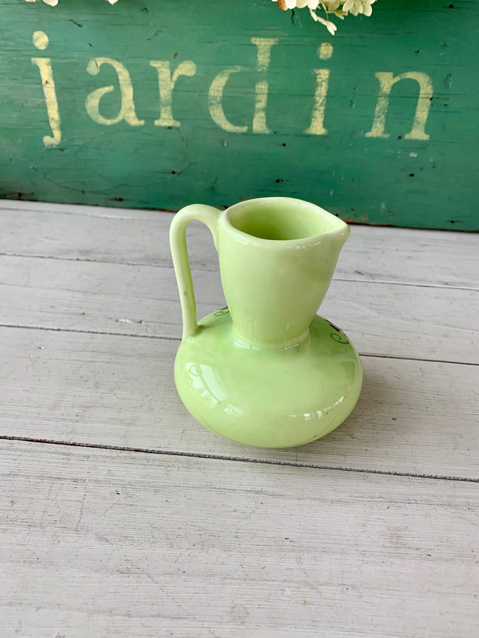 Vintage Floral Pitcher Burgundy Flowers on Lime Green - Etsy