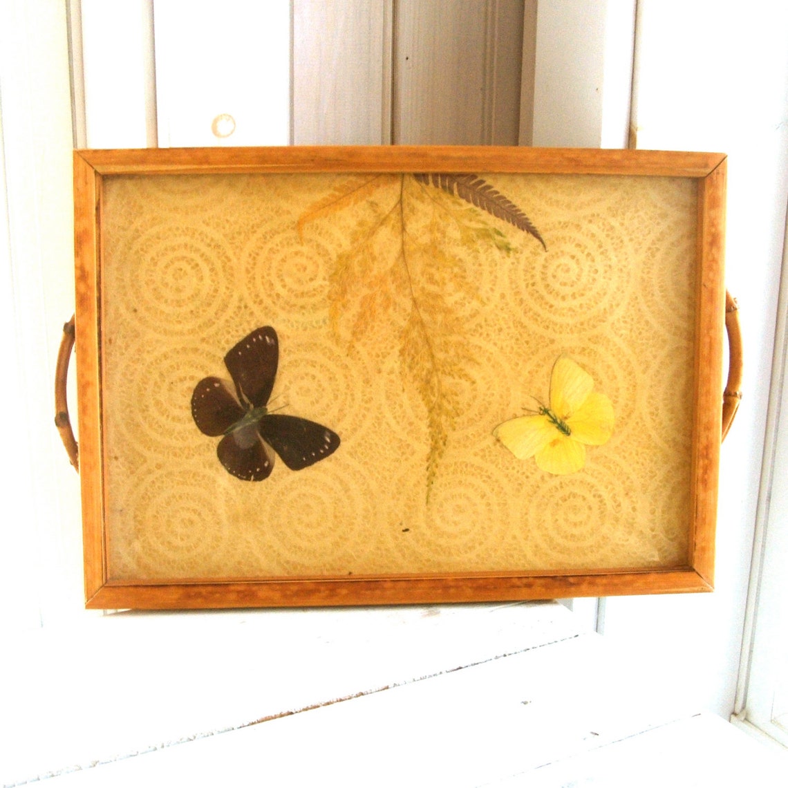 Vintage Bamboo Butterfly Rectangular Tray - Etsy