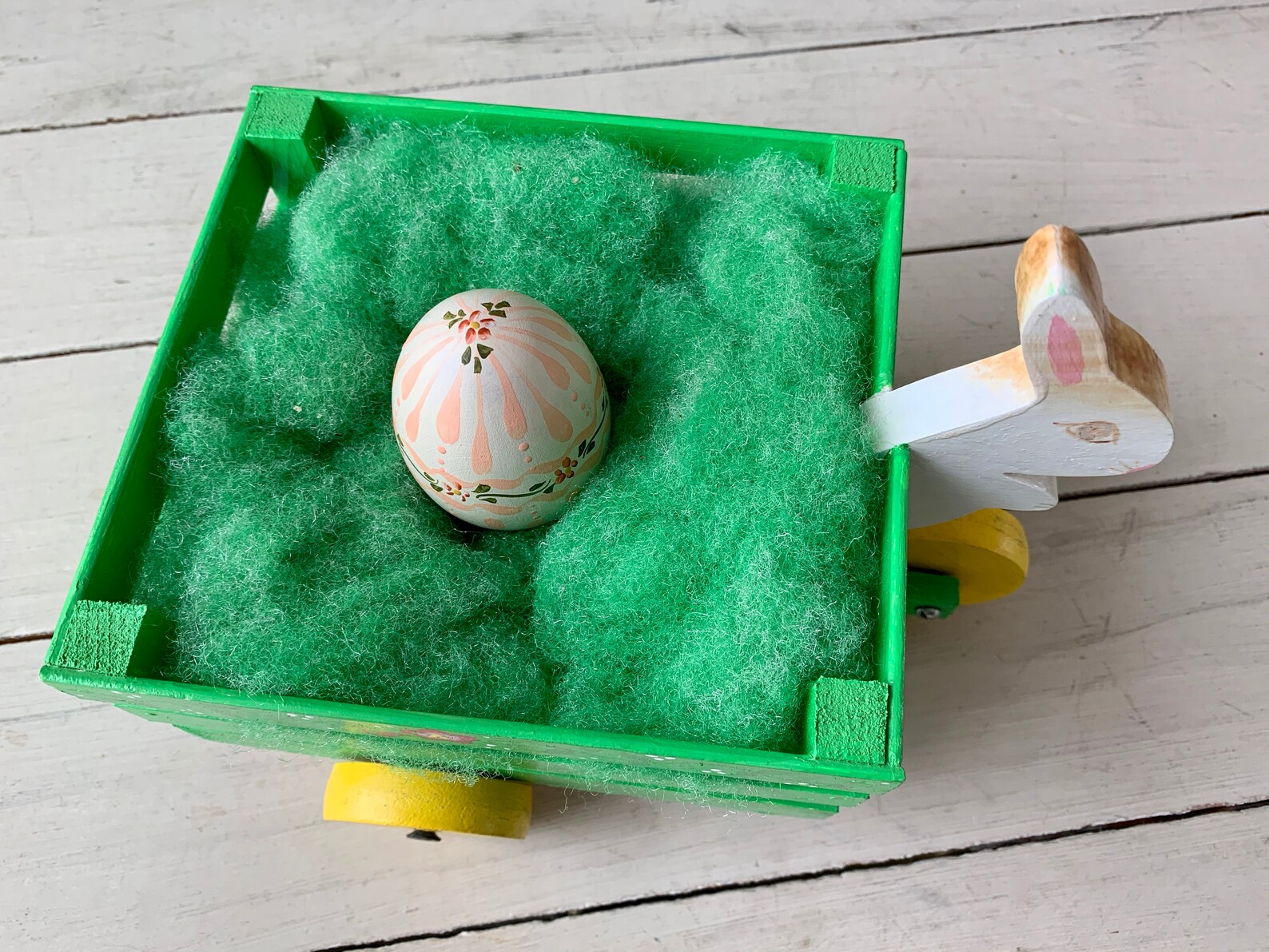 Rabbit With Wagon Handmade Painted Wooden Easter Bunny and Egg Decor - Etsy