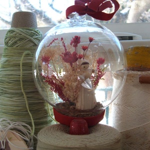 Vintage Straw Doll and Strawflowers Christmas Glass Ball Ornament ...