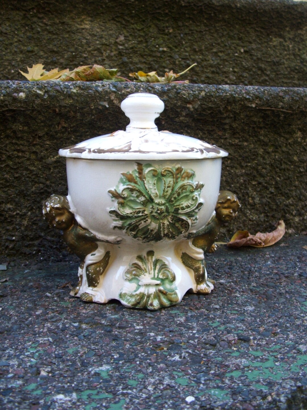 Vintage Ceramic Lidded Dish Cherubs Shabby Boho Chic - Etsy