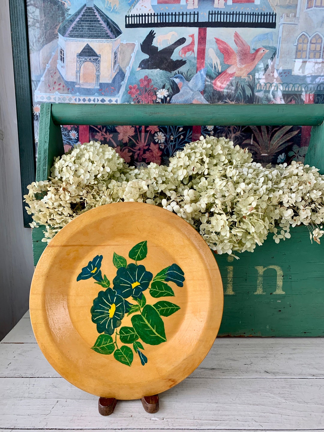 Vintage Morning Glories Painted Wooden Plate - Etsy