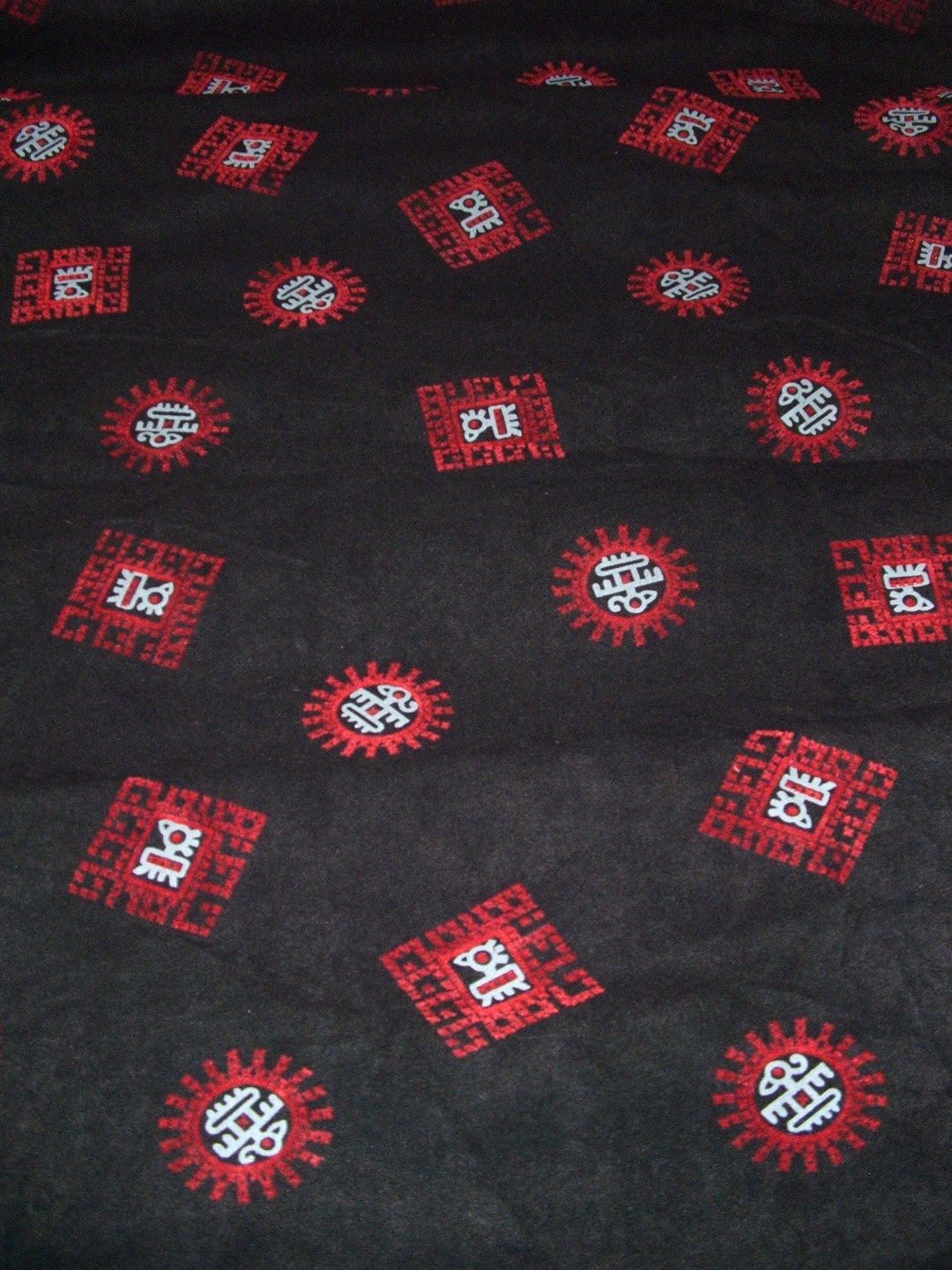 Vintage Fabric Black Red Grey Aztec Birds - Etsy