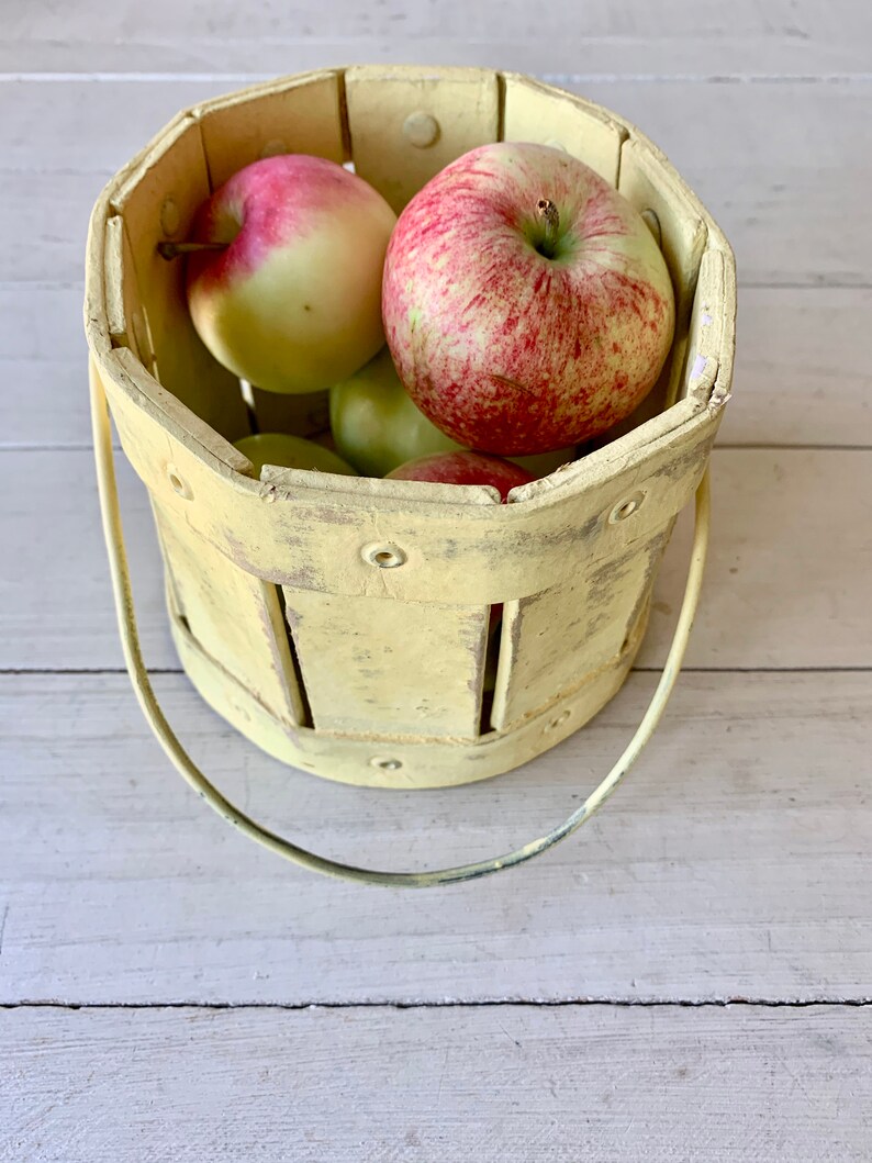 Vintage Painted Yellow Slatted Basket - Etsy