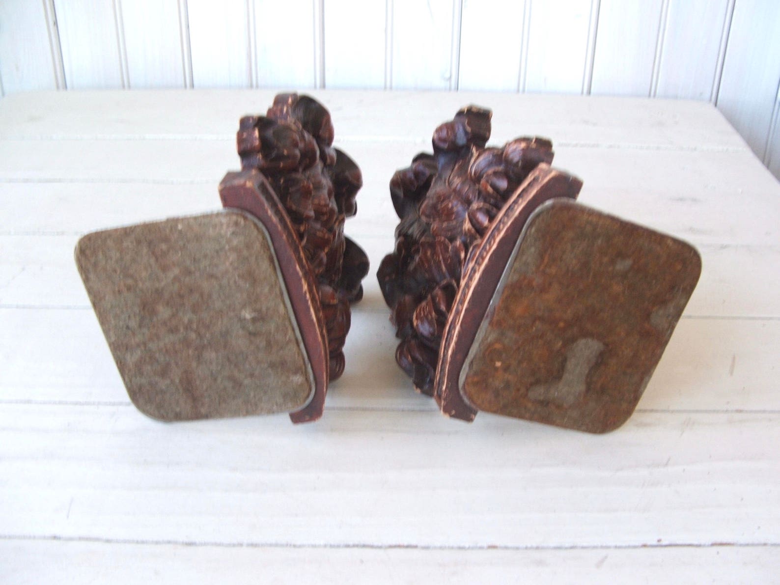 Vintage Syroco Wood Composite Bookends Feathers Leaves Flowers - Etsy