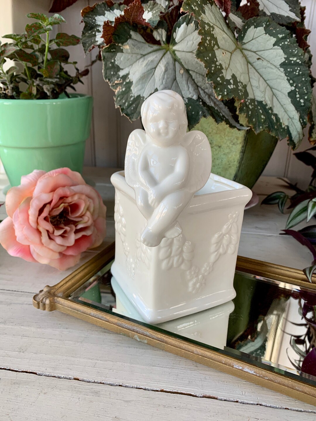 Vintage White Ceramic Cherub Planter Vase - Etsy