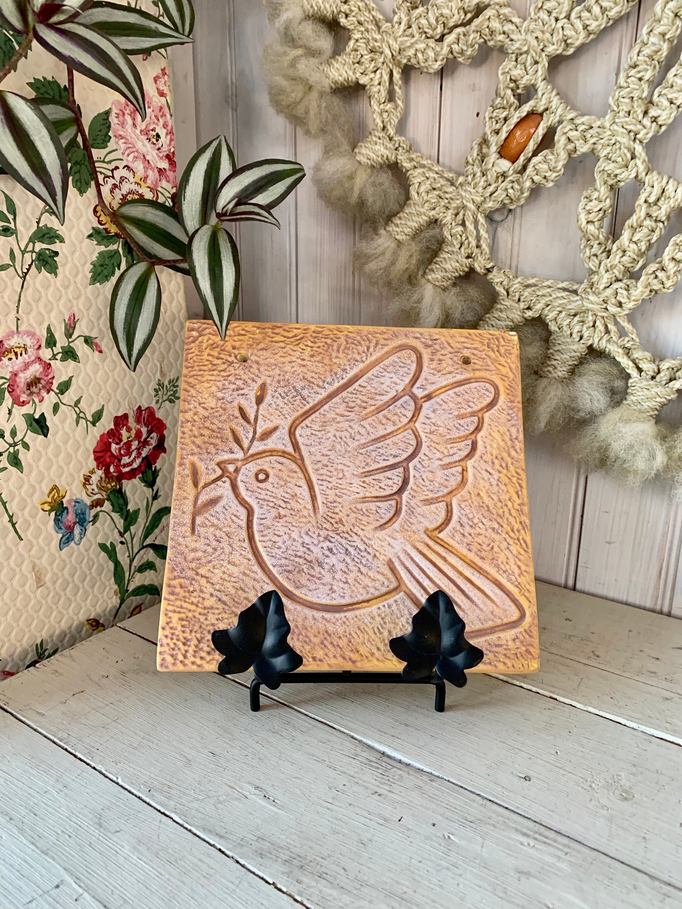 Vintage Dove of Peace Clay Tile Wall Hanging - Etsy