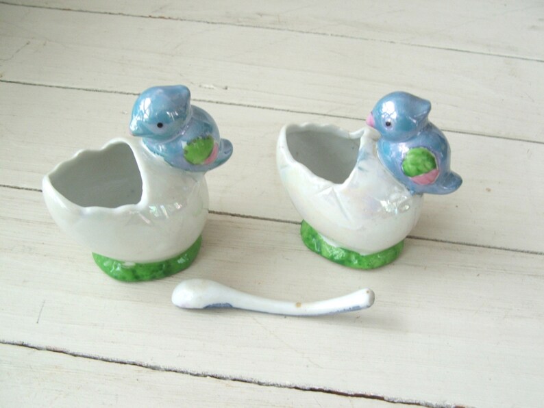 Pair of Vintage Bird Egg Figural Salt Servers Hand Painted - Etsy