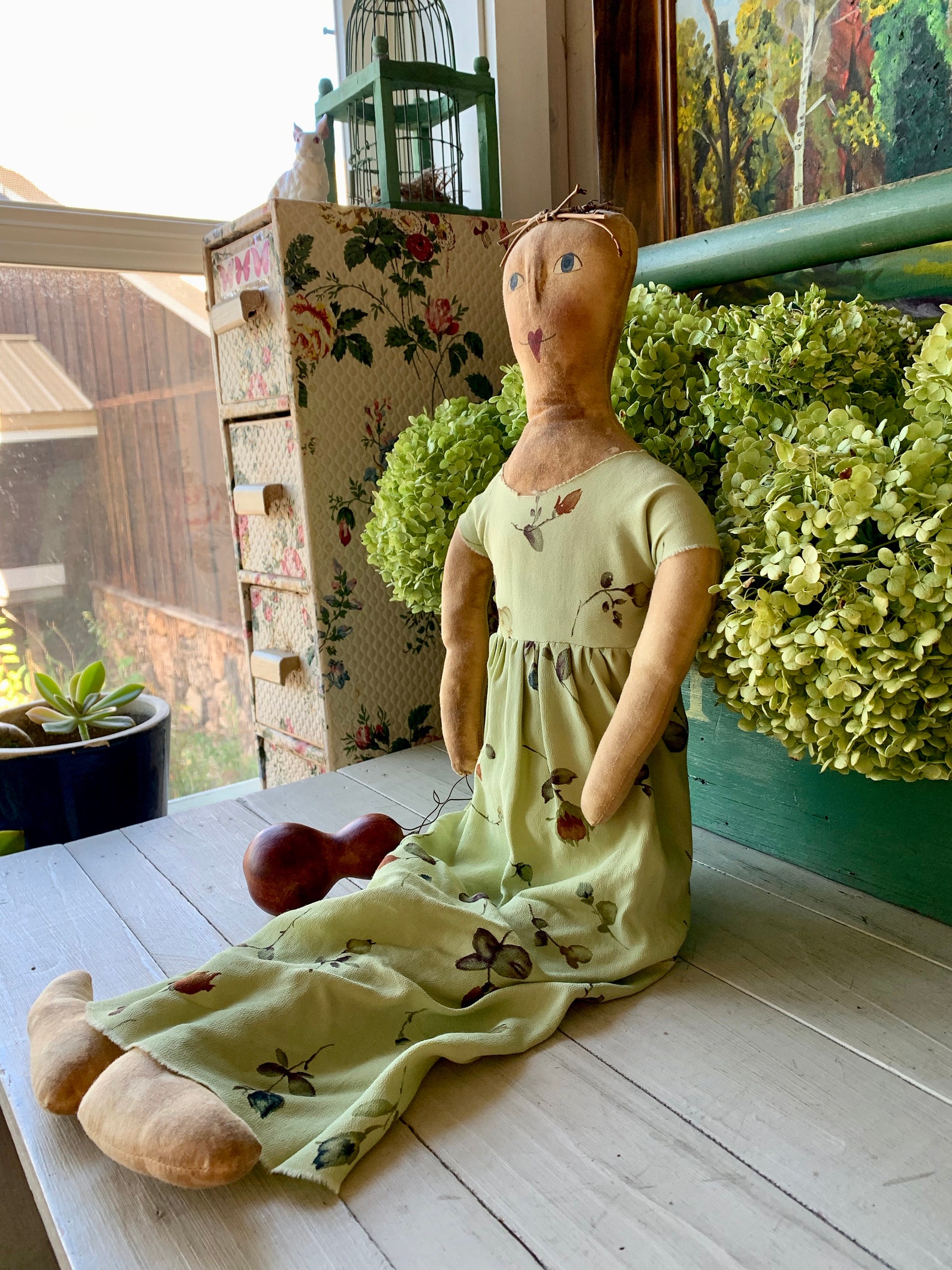 2001 Liz Strause Handmade Primitive Folk Art Doll With Bird - Etsy