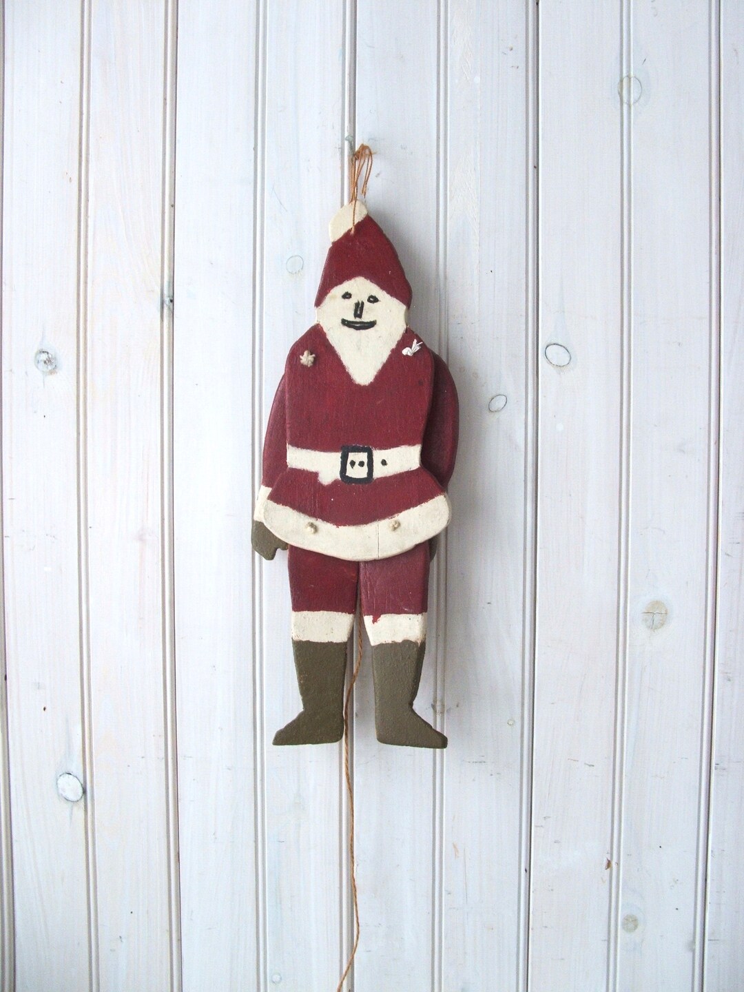 Antique Handmade Folk Art Primitive Santa With Movable Parts Painted ...