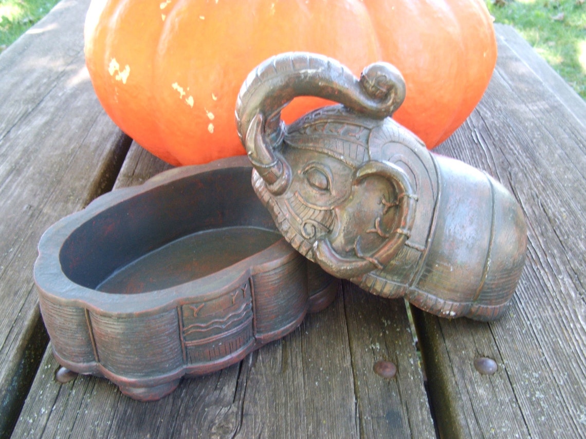 Vintage Elephant Sculpted Container - Etsy