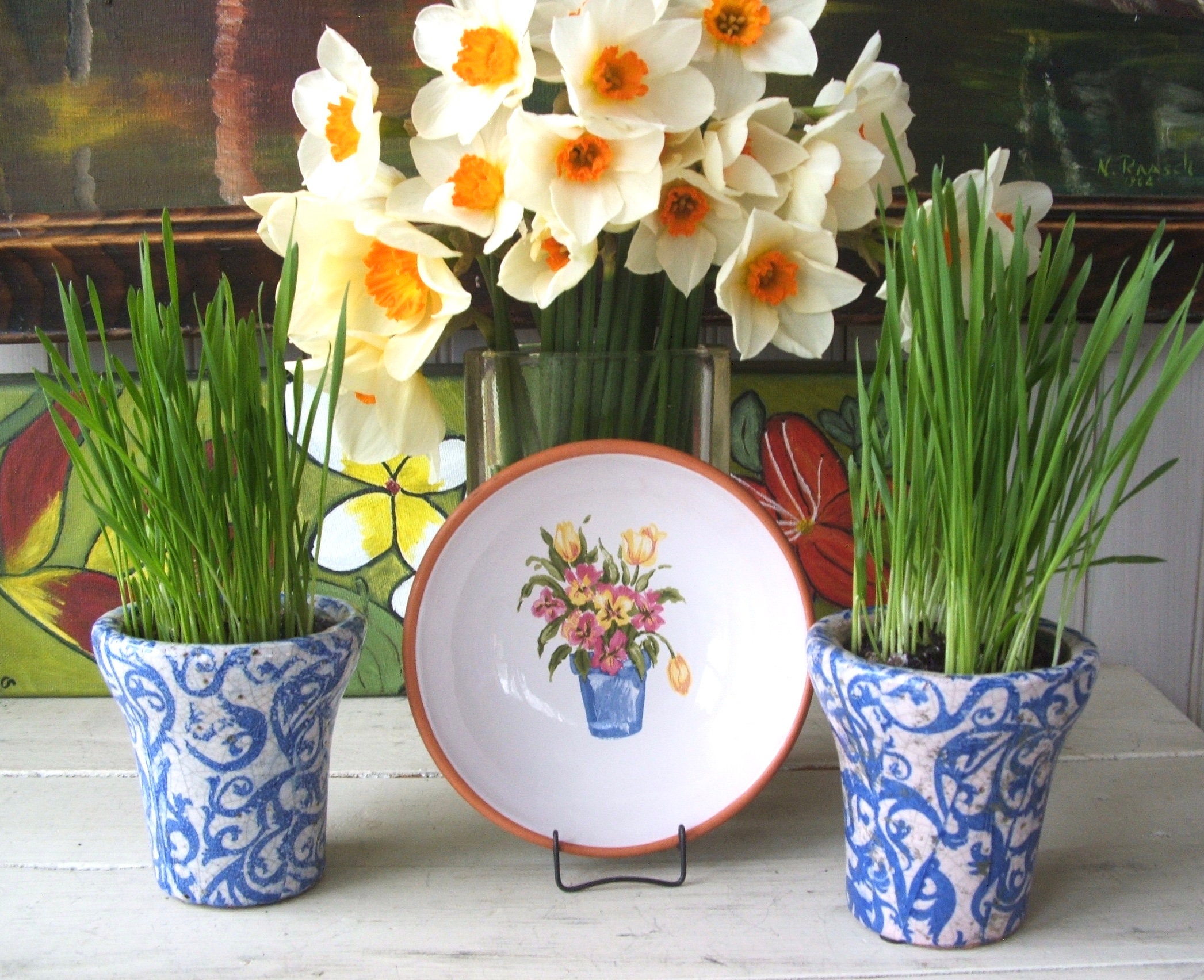 Vintage Decorative Pottery Dish Handpainted Spring Flowers - Etsy