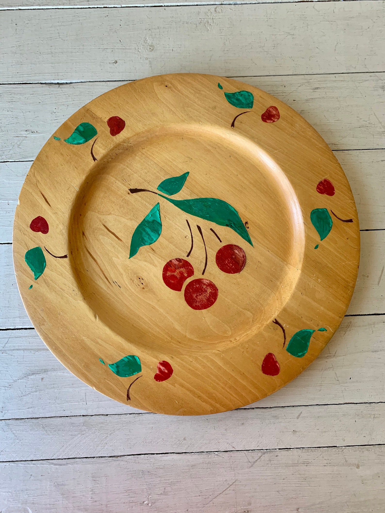 Large Decorative Painted Cherries Wood Plate | Etsy