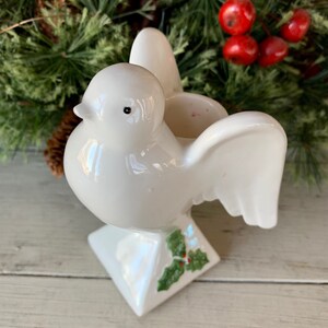 1986 Lefton China Christmas White Dove With Holly Candle Holder - Etsy
