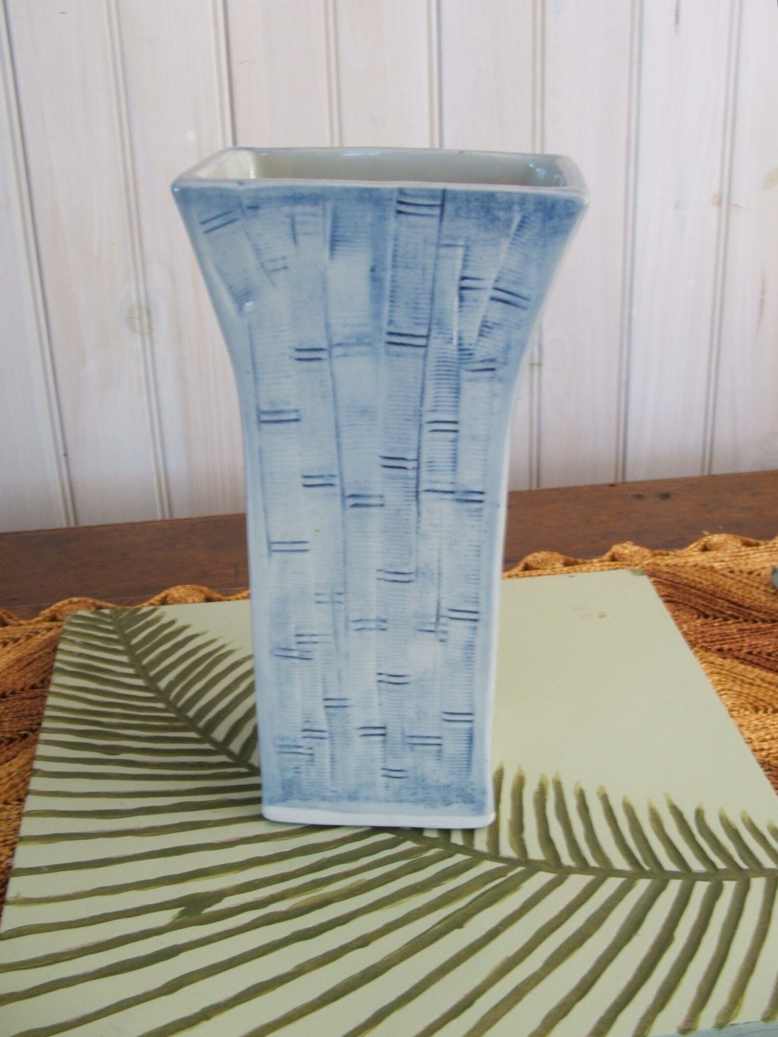 Handmade Bamboo Pottery Vase Blue - Etsy