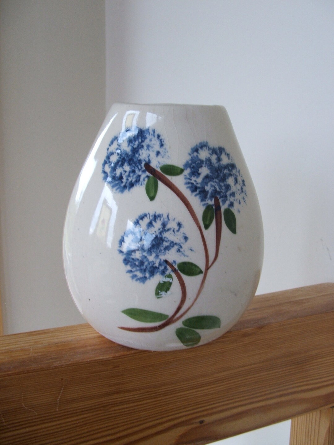 Vintage Ceramic Vase With Sponge Painted Blue Flowers - Etsy