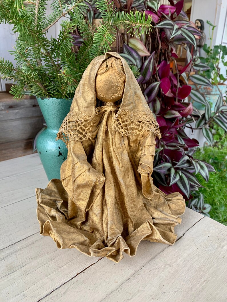 Vintage Handmade Gold Starched Fabric Mary Figurine With Lace - Etsy