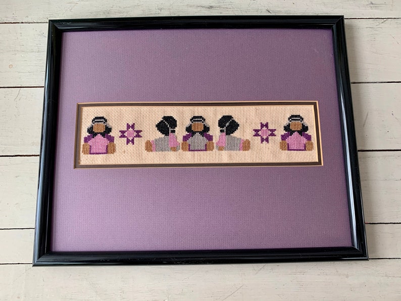 Vintage Amish Dolls Cross Stitch Embroidered Picture ~ Matted and ...