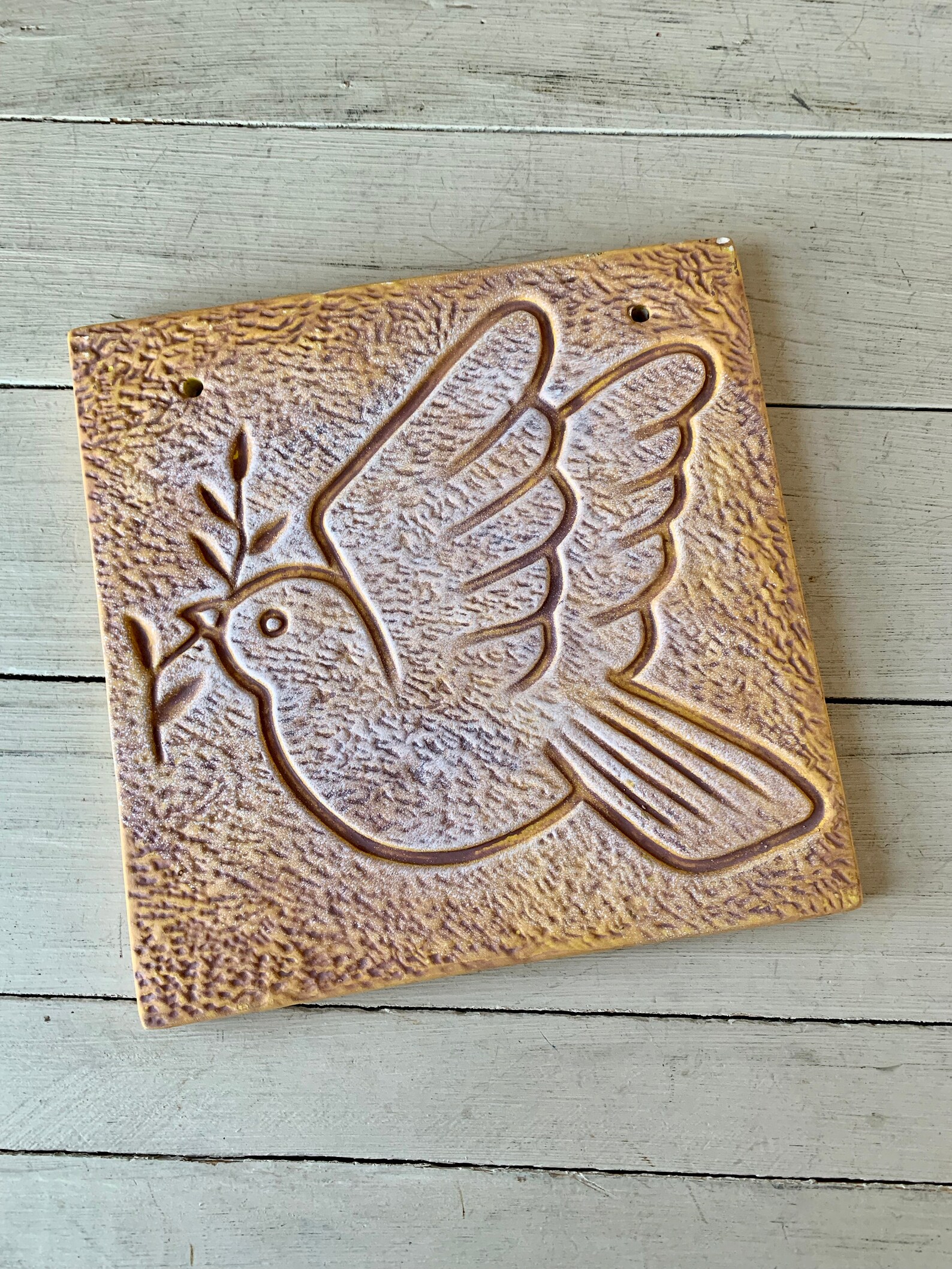 Vintage Dove of Peace Clay Tile Wall Hanging - Etsy