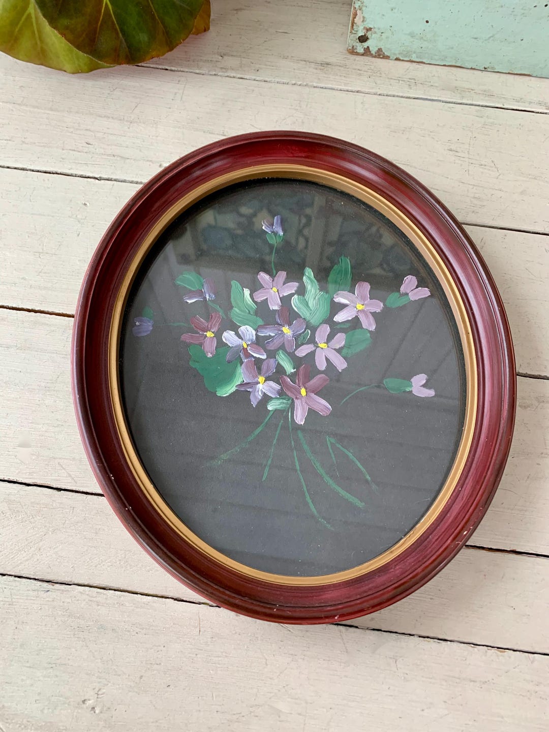 Vintage Purple Violets Painting in Oval Frame - Etsy