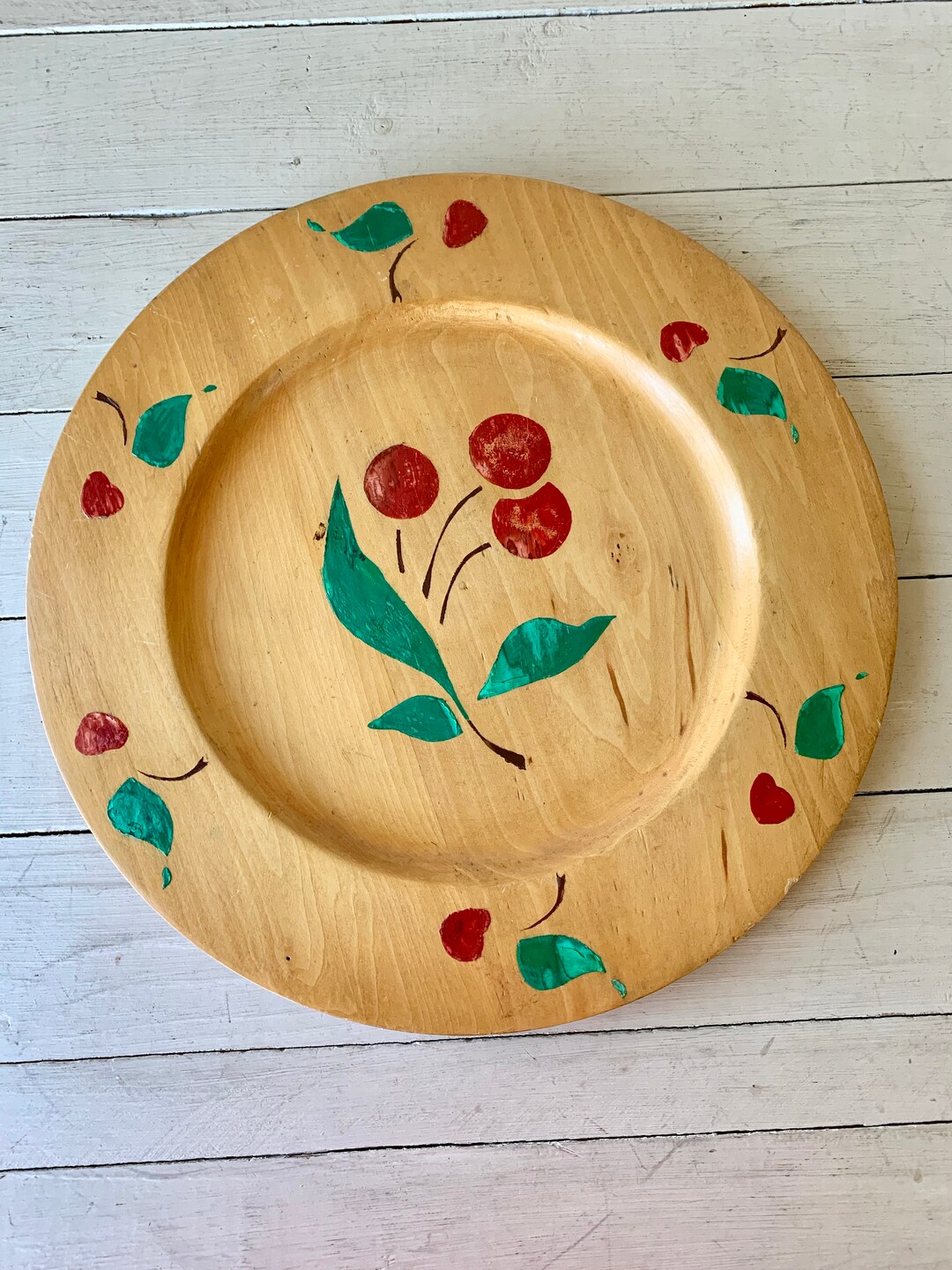 Large Decorative Painted Cherries Wood Plate - Etsy