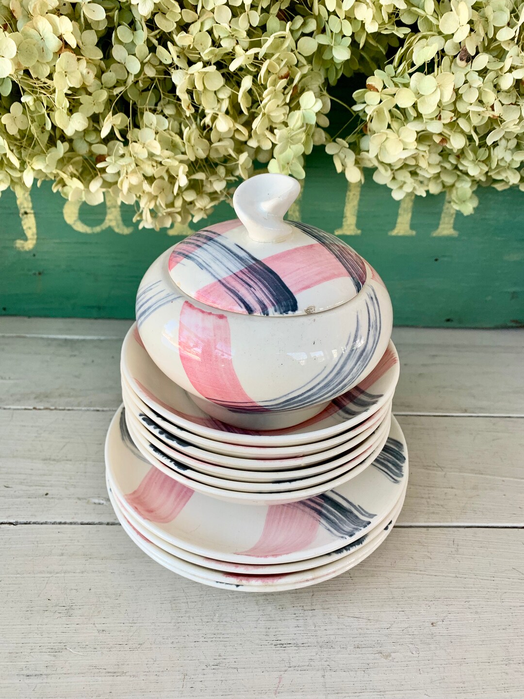 Mid Century Stetson Scots Clan Plaid Pink and Charcoal Sugar Bowl With ...