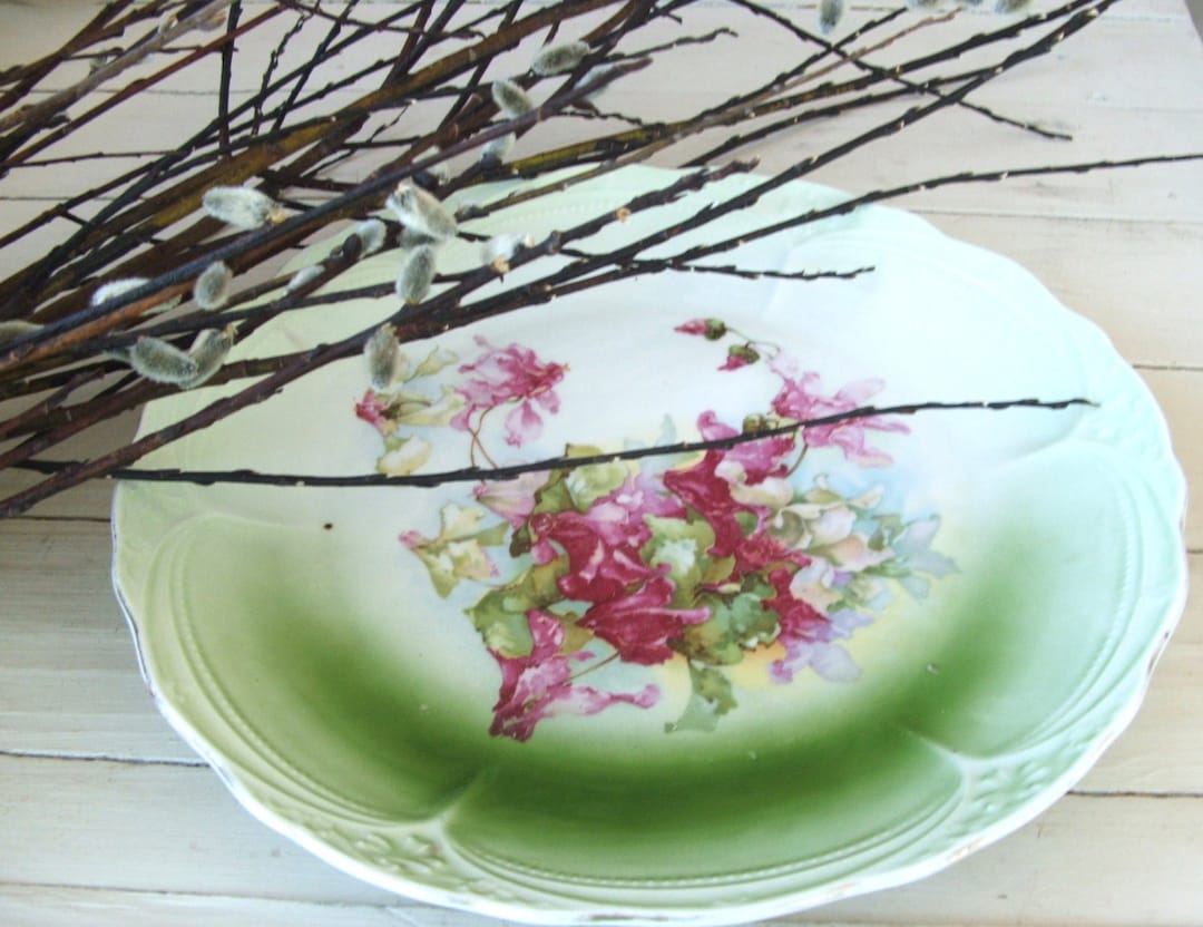 Large Antique Pink Floral China Plate - Etsy