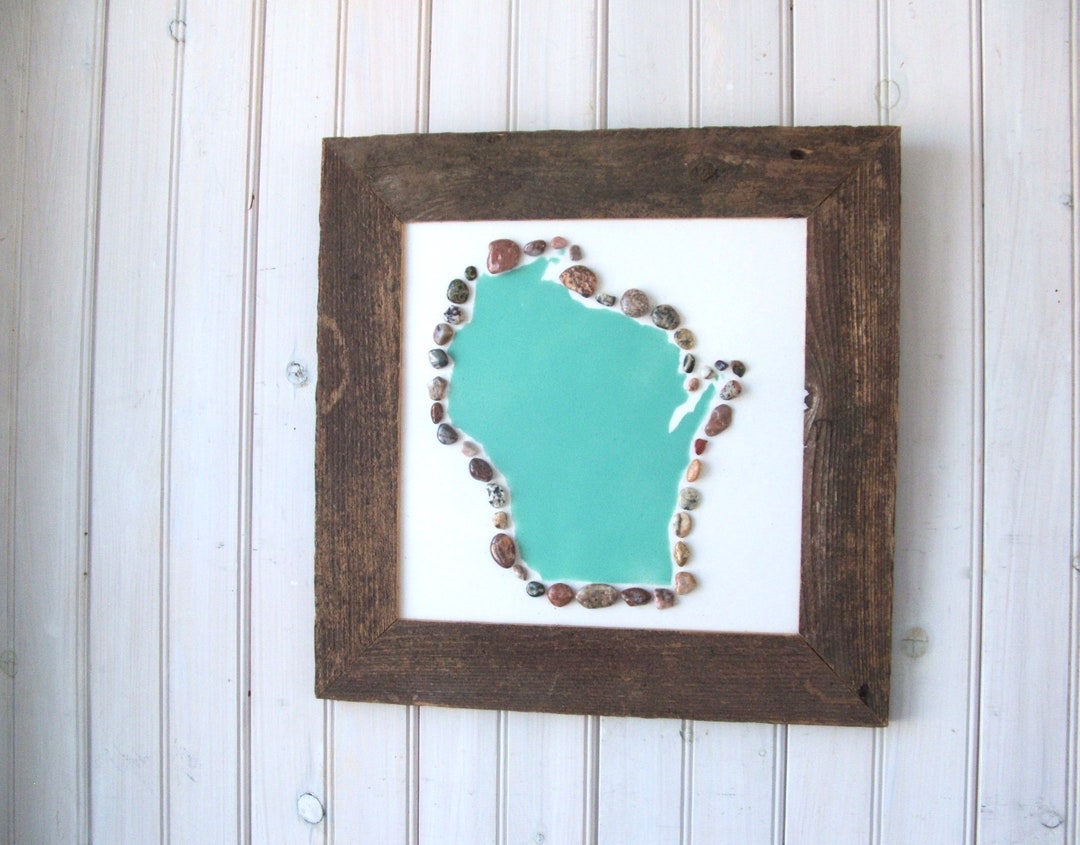 Barn Wood Framed Wisconsin Map Pictures on Tile With Agates - Etsy