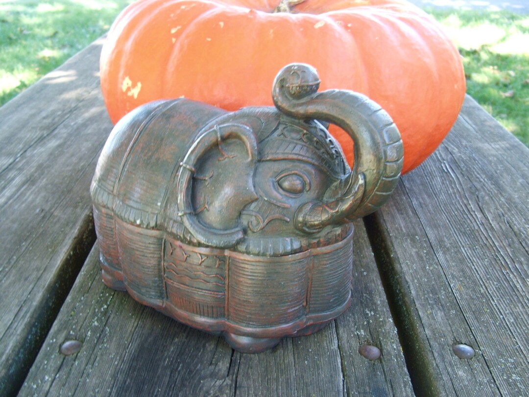 Vintage Elephant Sculpted Container - Etsy
