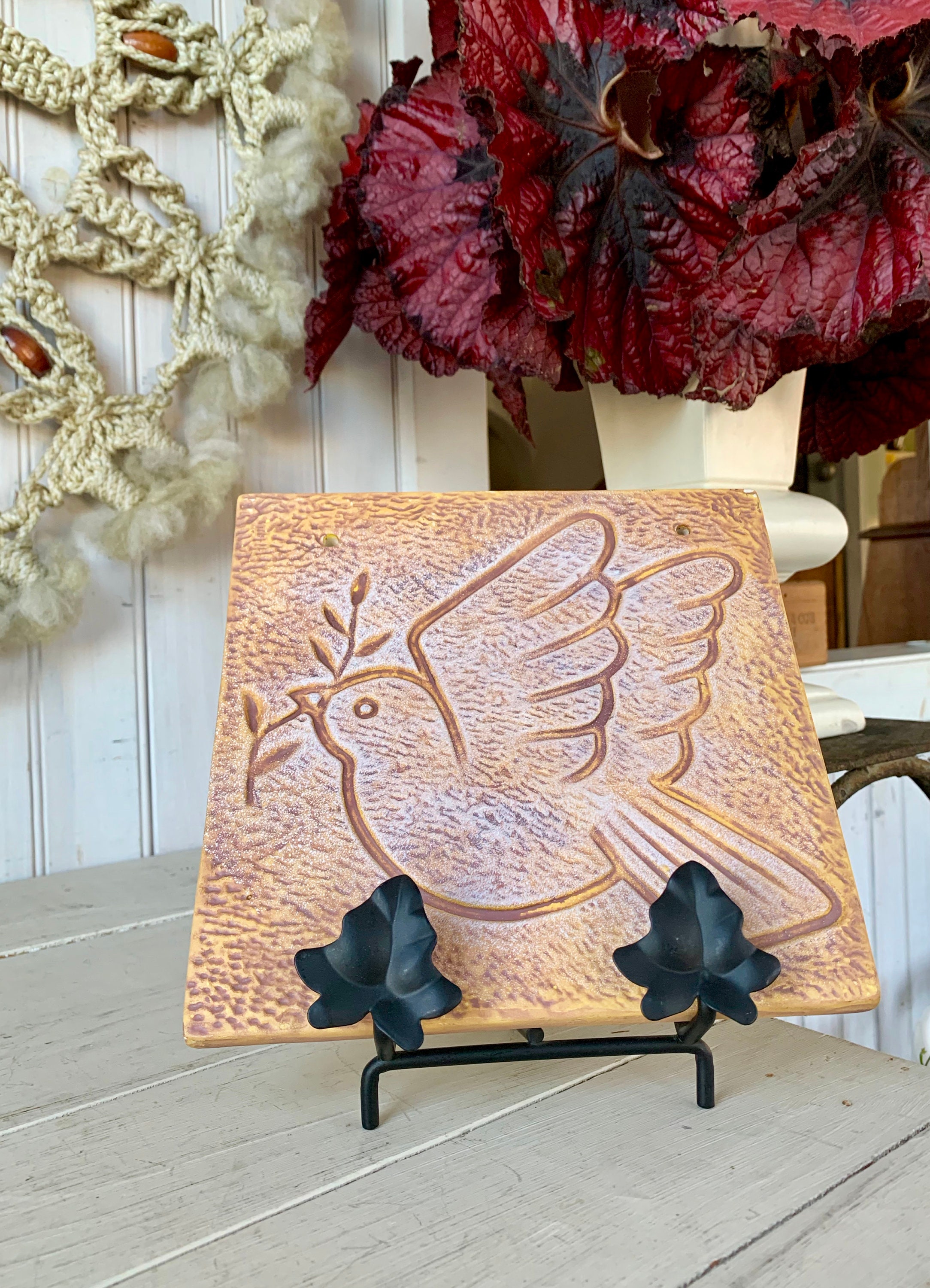 Vintage Dove of Peace Clay Tile Wall Hanging - Etsy