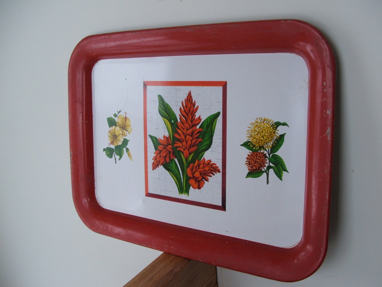 Mid Century Metal Tray With Tropical Flowers - Etsy