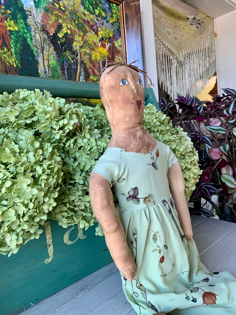 2001 Liz Strause Handmade Primitive Folk Art Doll With Bird House Gourd ...