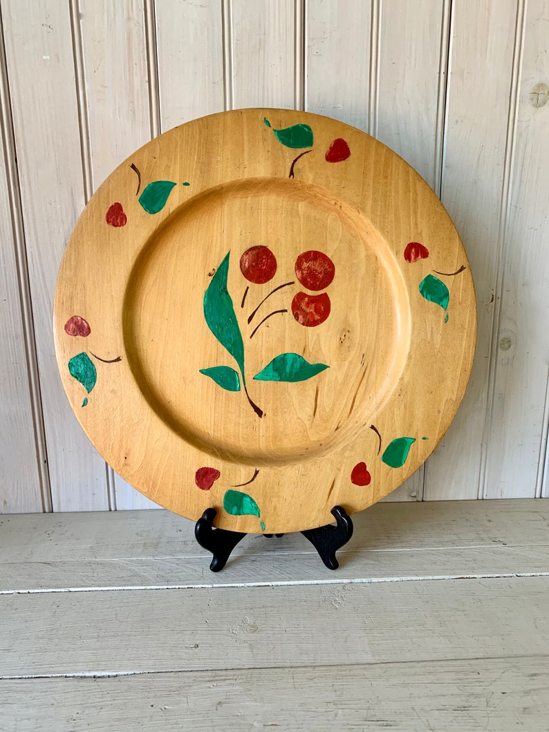 Large Decorative Painted Cherries Wood Plate | Etsy