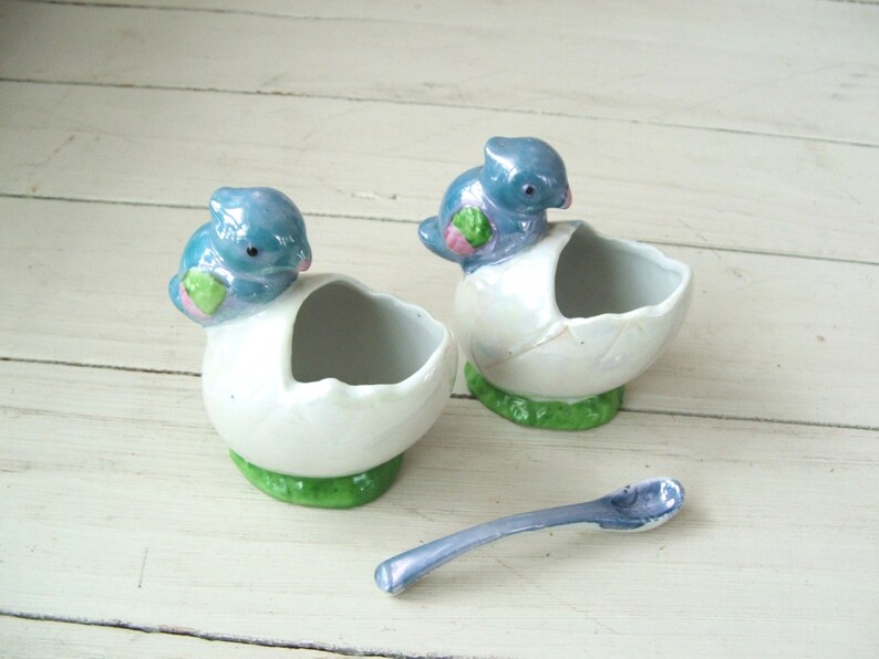Pair of Vintage Bird Egg Figural Salt Servers Hand Painted - Etsy