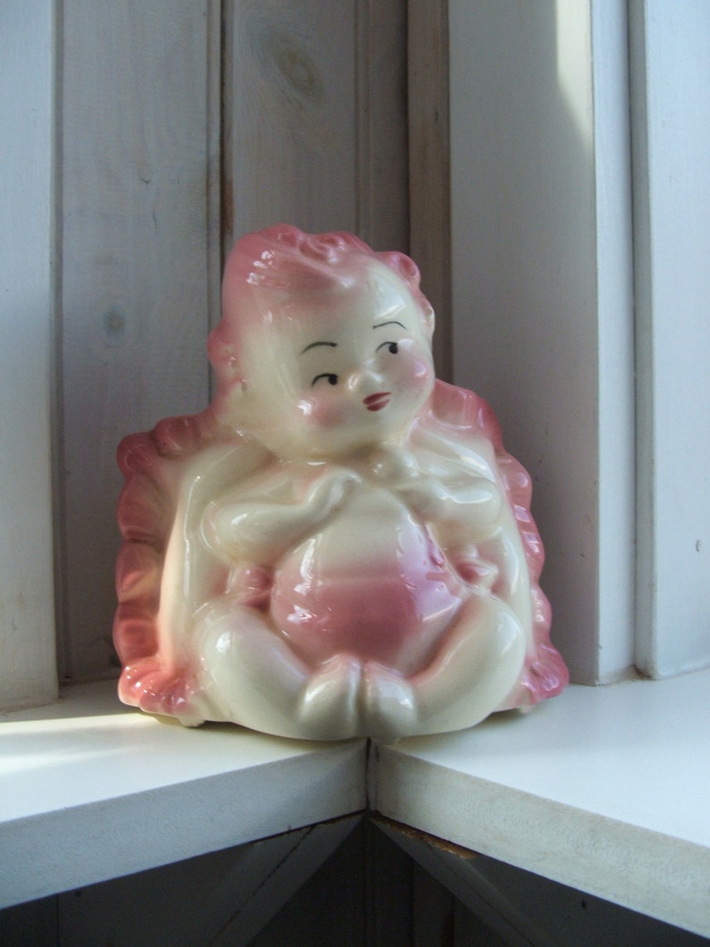 Mid Century Baby Planter Pink White Hull USA - Etsy