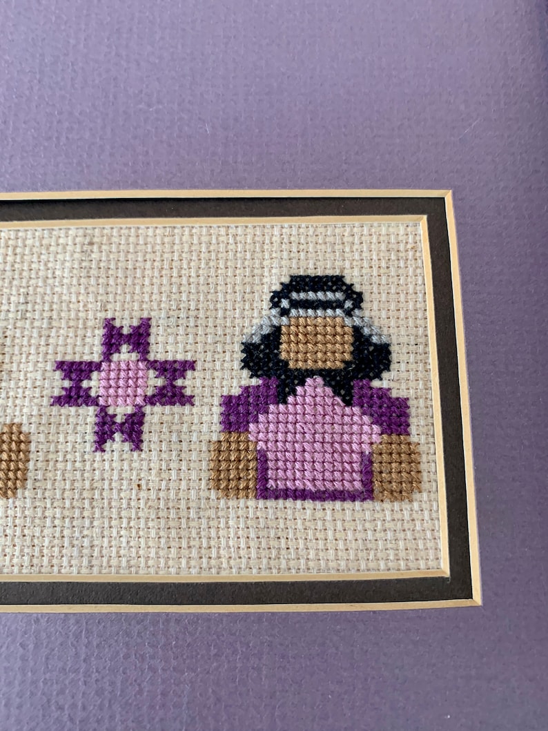 Vintage Amish Dolls Cross Stitch Embroidered Picture ~ Matted and ...