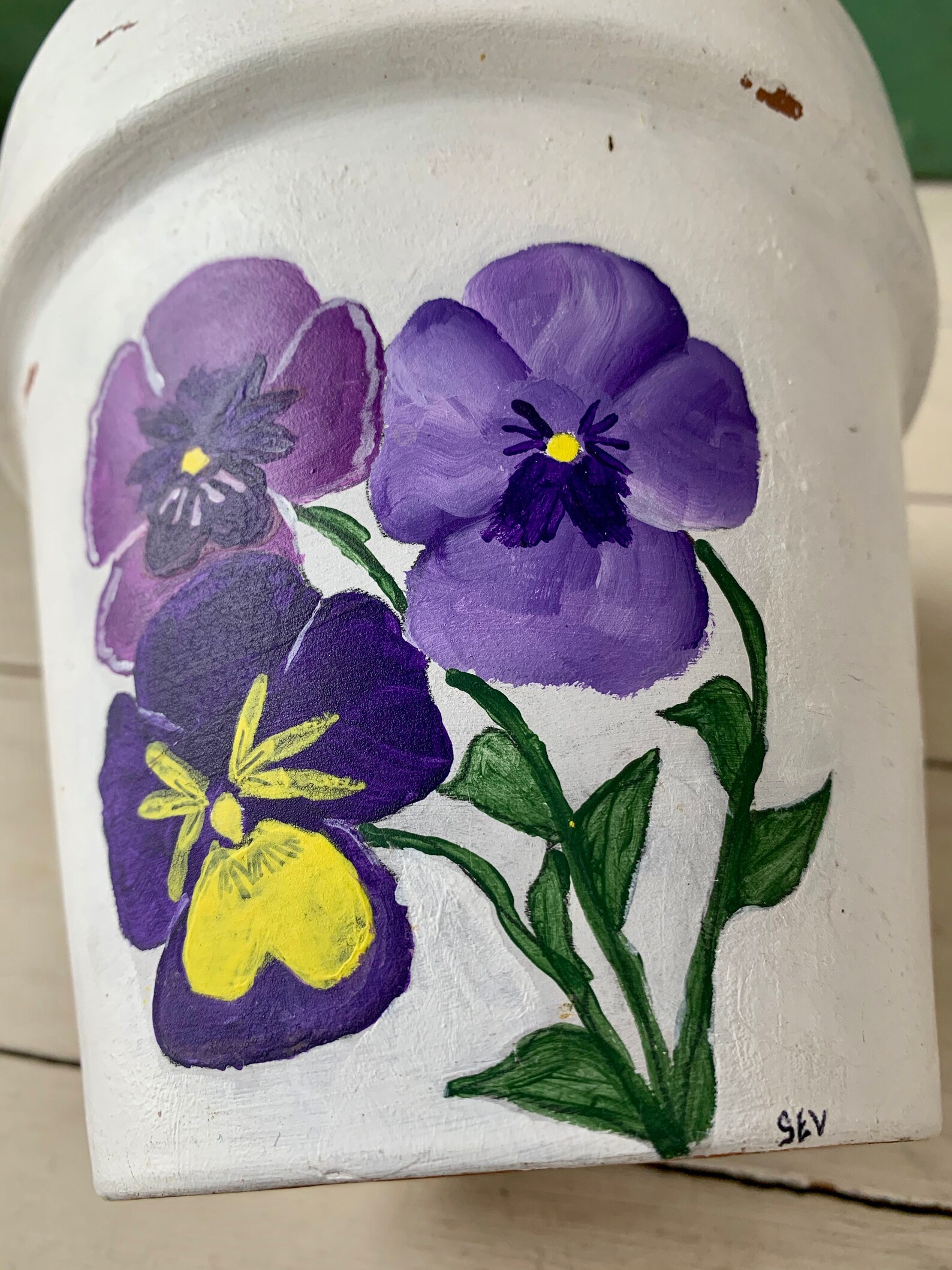 Purple Pansies Shabby Vintage Painted Clay Flower Pot - Etsy