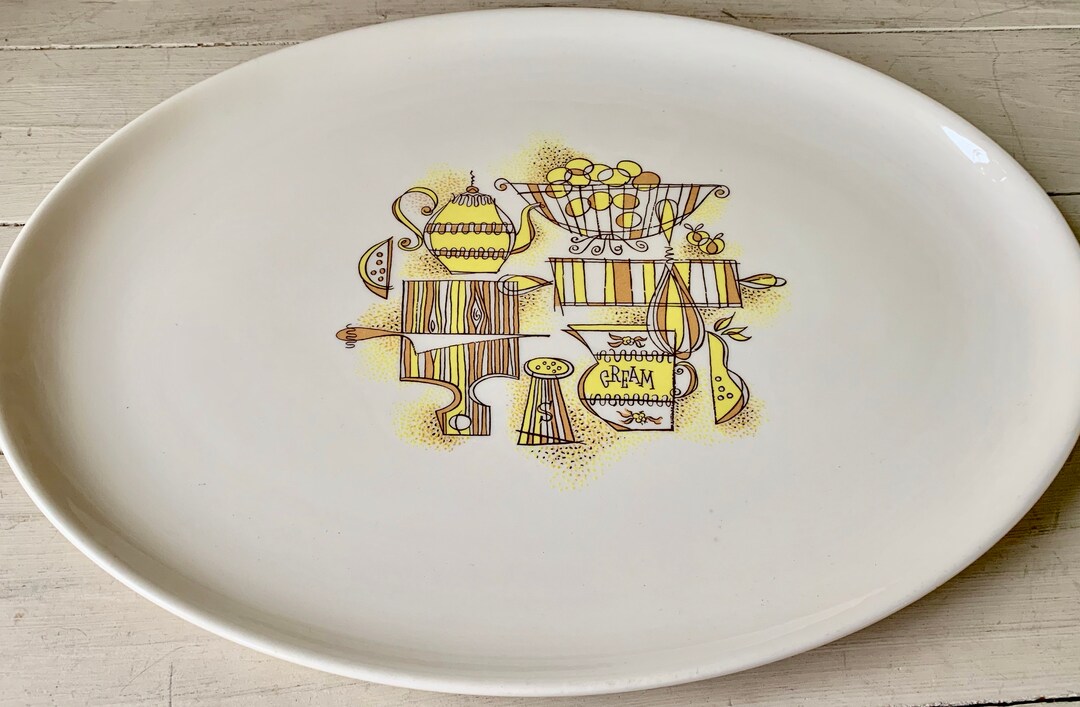 MCM Large Oval Platter With Kitchen Still Life Graphic - Etsy