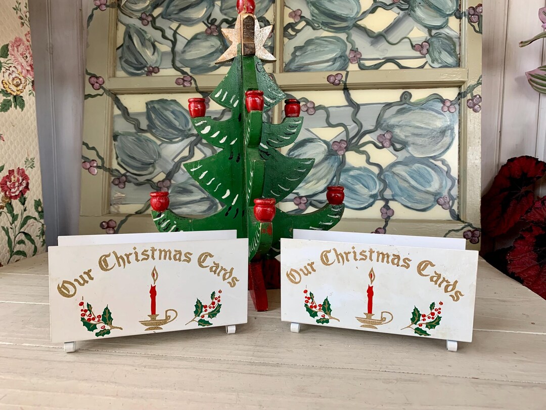 2 Vintage Painted Metal Christmas Card Holders - Etsy