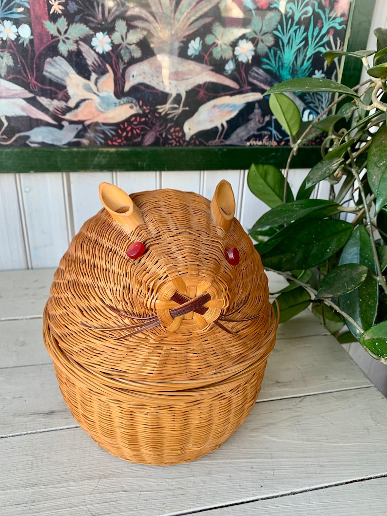 Vintage Woven Wicker Bunny Rabbit Basket - Etsy